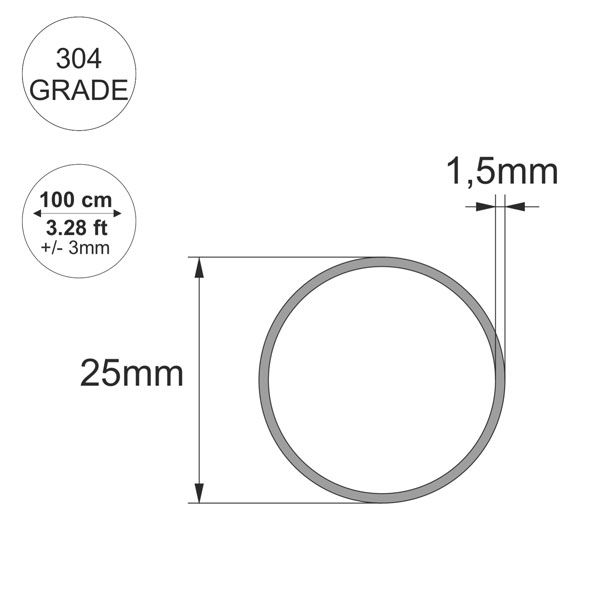 Shop Top Quality 1m Long Stainless Steel Round Tube / Pipe 304 Grade